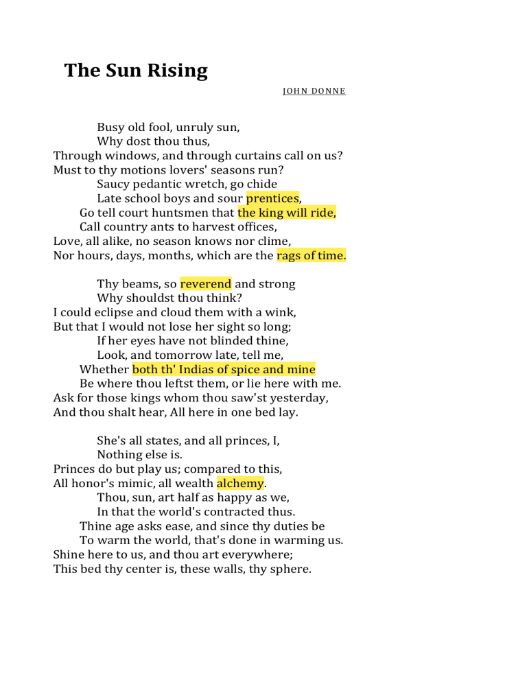 The Sun Rising by John Donne: Poem Analysis