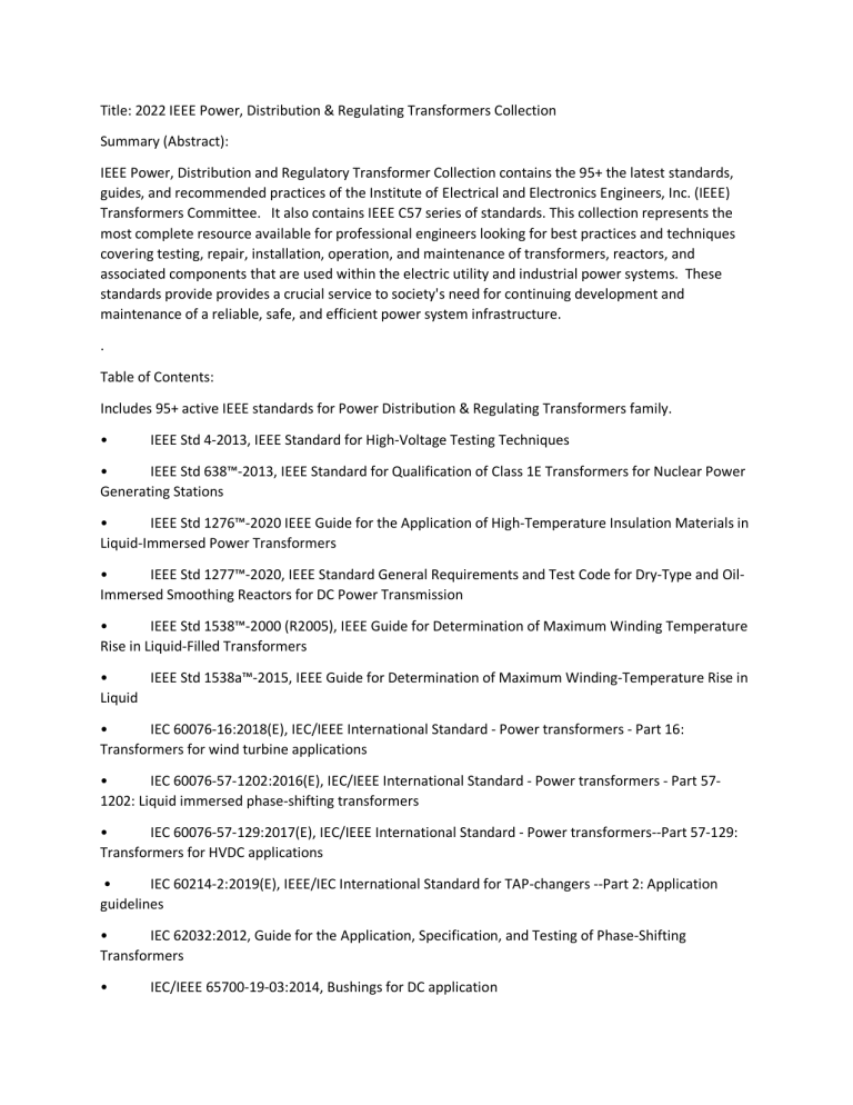 IEEE Transformer Standards Collection - Power & Distribution