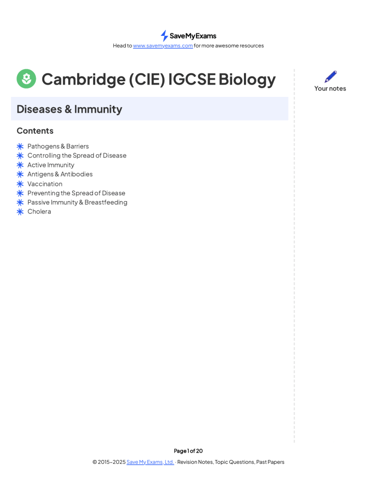 IGCSE Biology: Diseases & Immunity Revision Notes