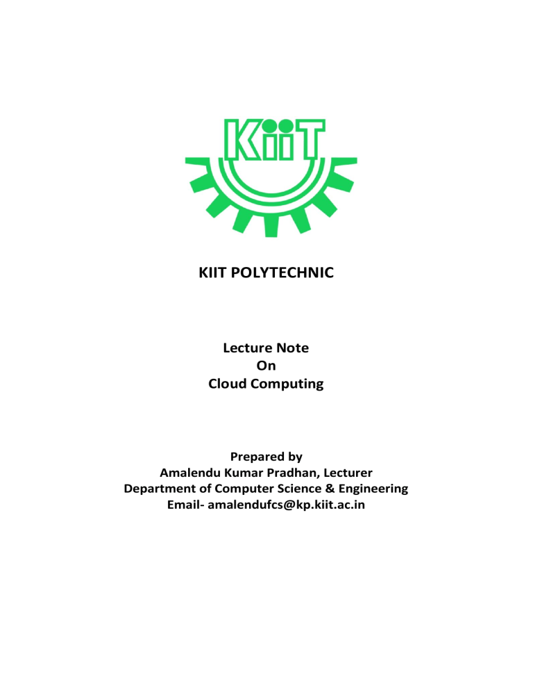 Cloud Computing Lecture Notes - KIIT Polytechnic