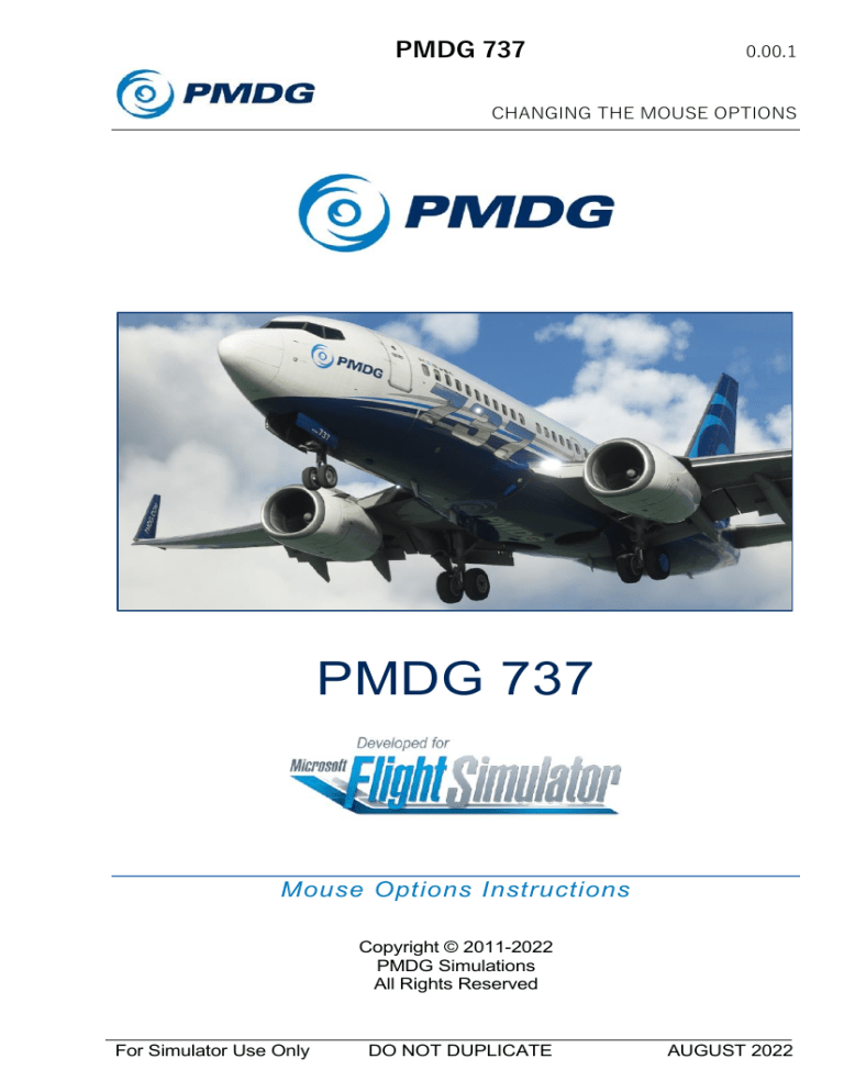 PMDG 737 Mouse Options Instructions for Microsoft Flight Simulator