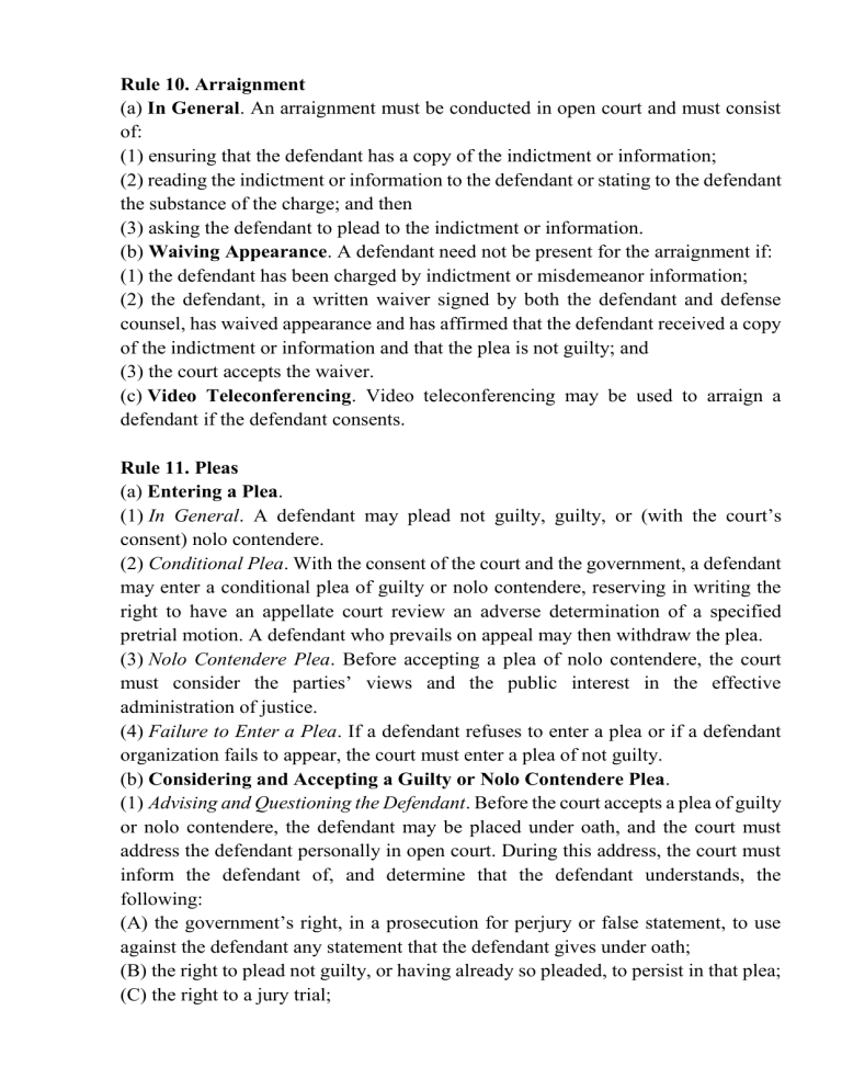 Arraignment and Pleas: Legal Rules and Procedures