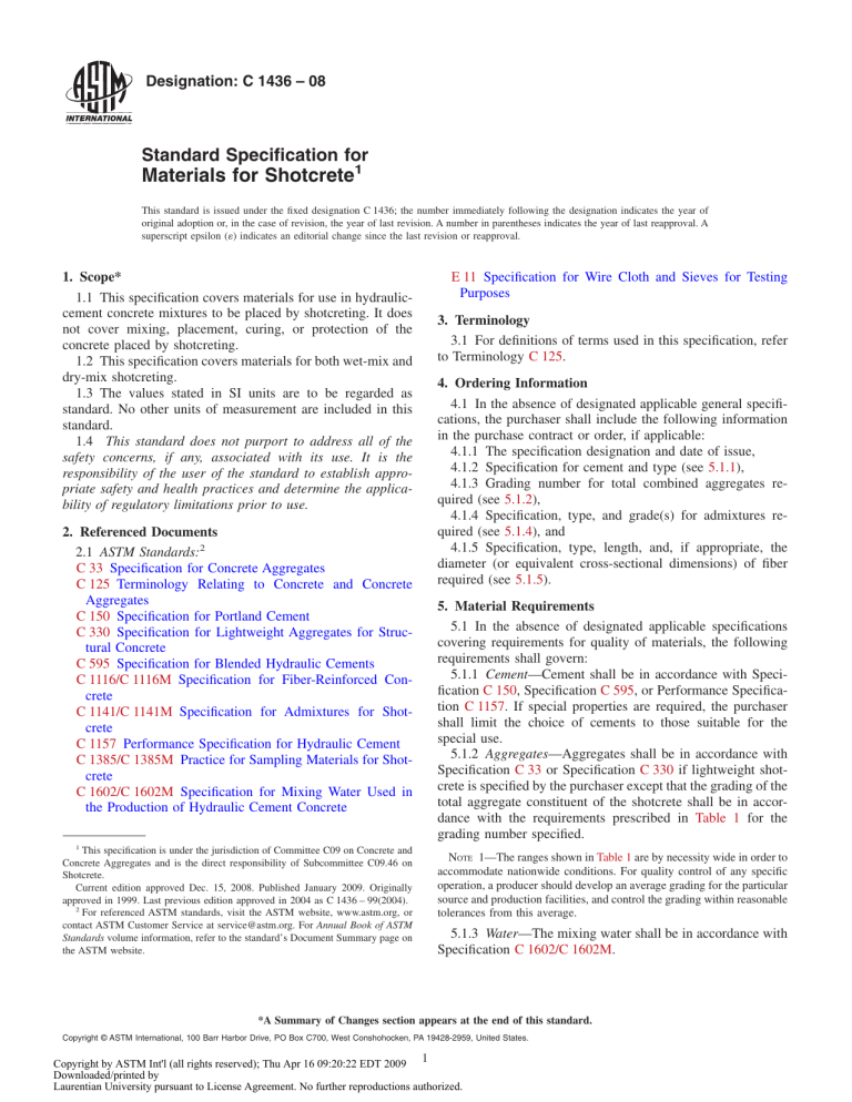 Shotcrete Materials: ASTM C1436 Standard Specification