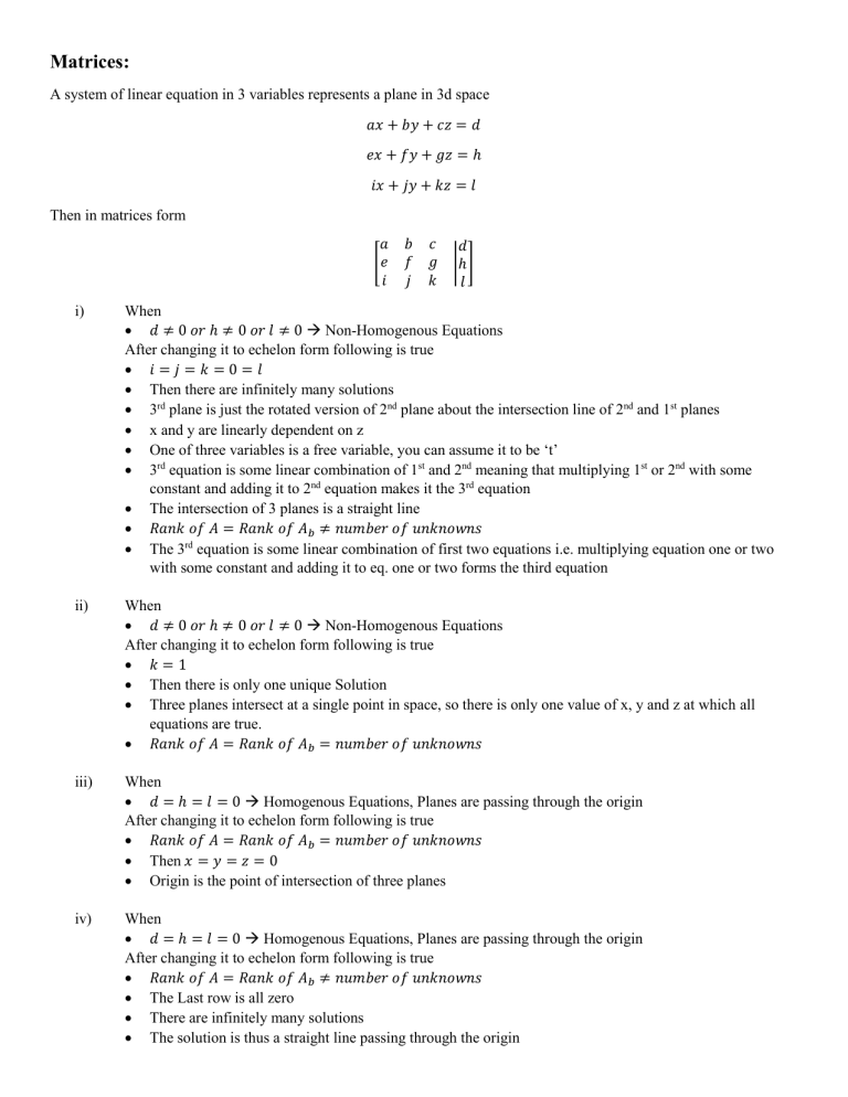 Matrices: Linear Equations & 3D Space Solutions