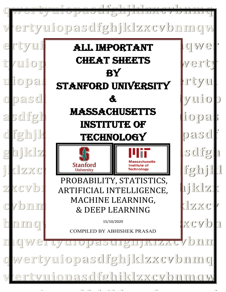 Probability, AI, ML Cheat Sheets: Stanford & MIT