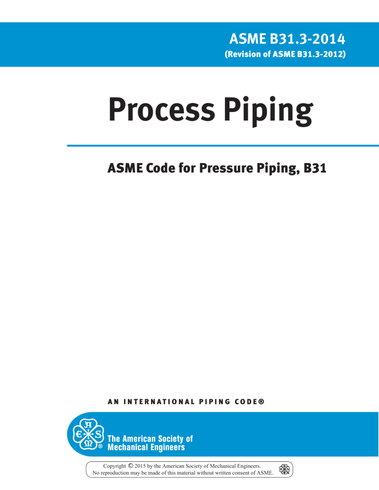 ASME B31.3-2014: Process Piping Code & Standards
