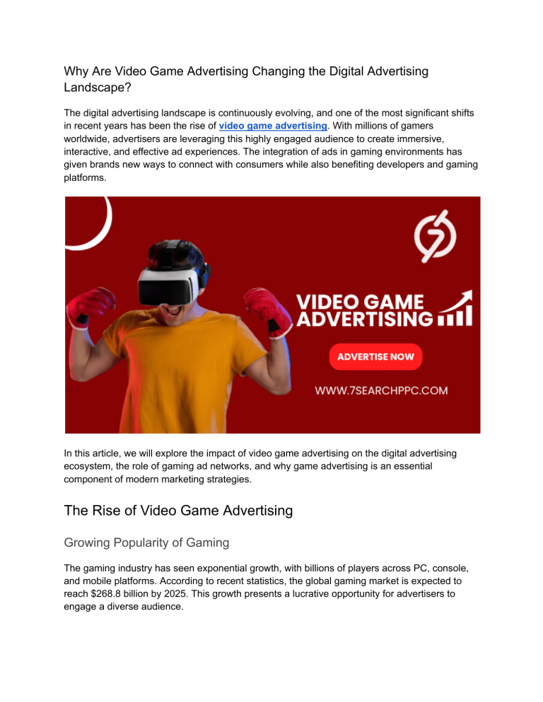 Video Game Advertising: Reshaping Digital Marketing
