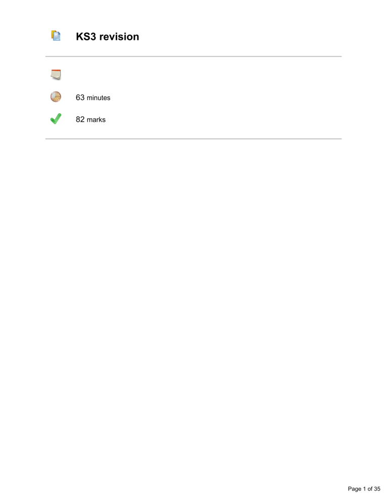 KS3 Chemistry Revision Paper: Atoms, Reactions, Acids