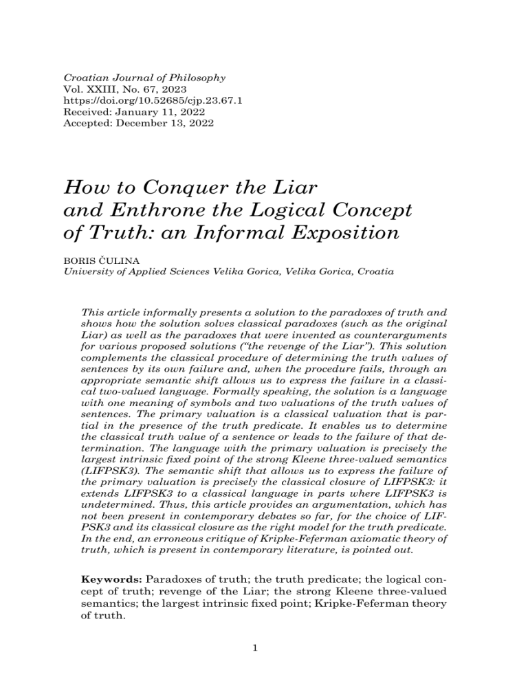 Liar Paradox & Logical Truth: A Philosophical Solution