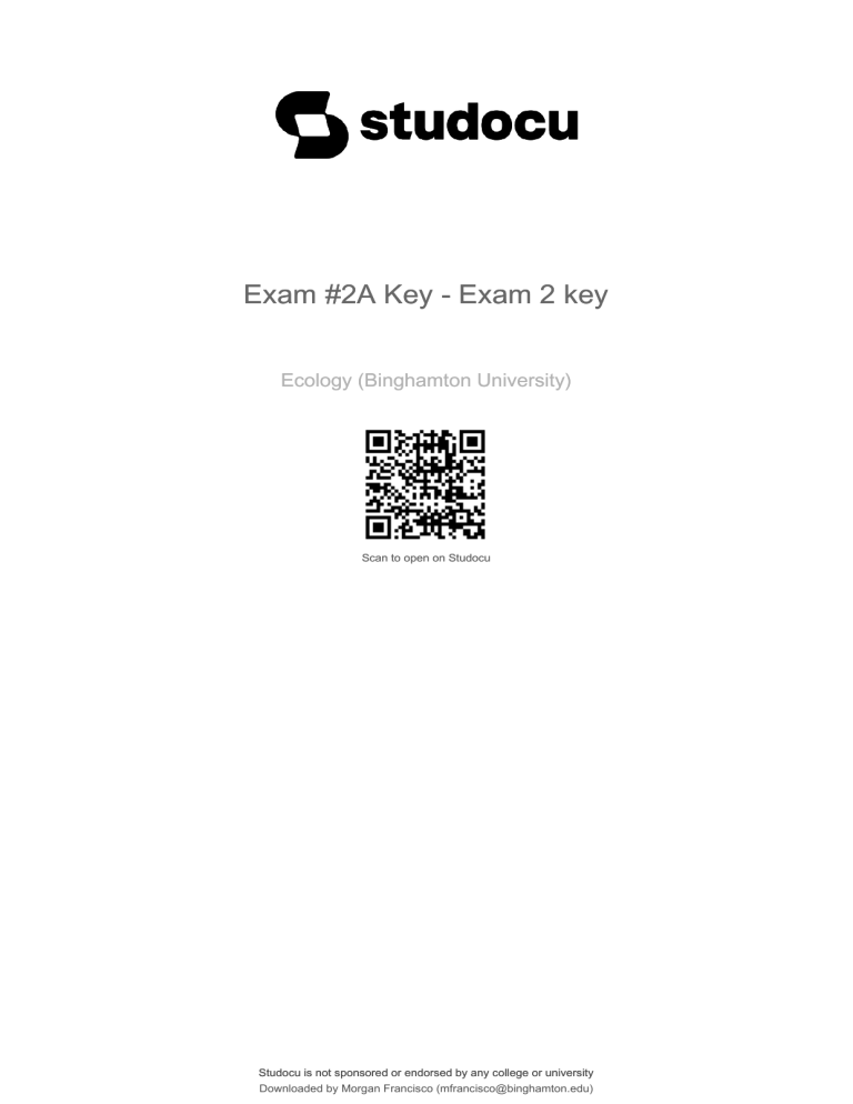 Ecology Exam 2A Key - Binghamton University