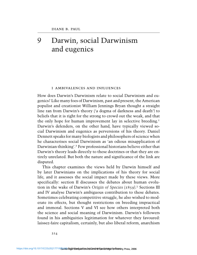 Darwin, Social Darwinism, and Eugenics: A Chapter Analysis