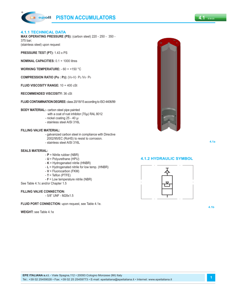 Piston Accumulator Technical Data Sheet