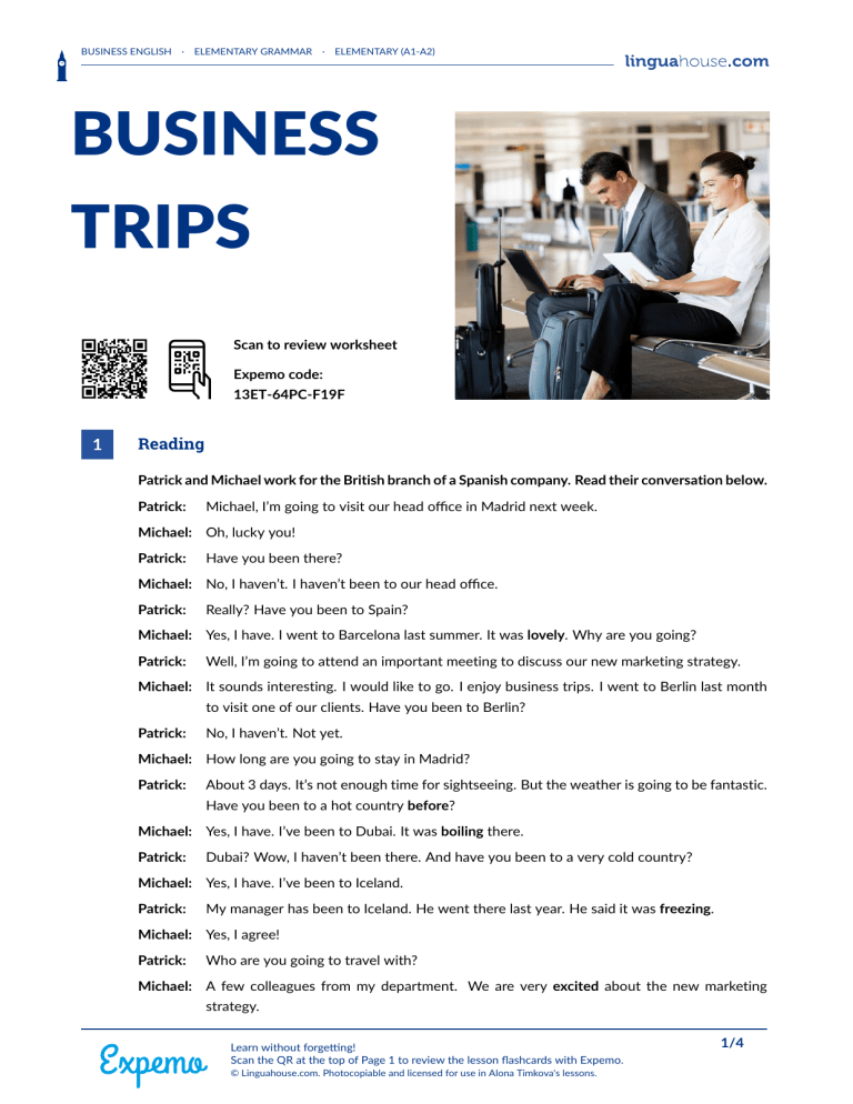 Business English: Present Perfect for Business Trips (A1-A2)