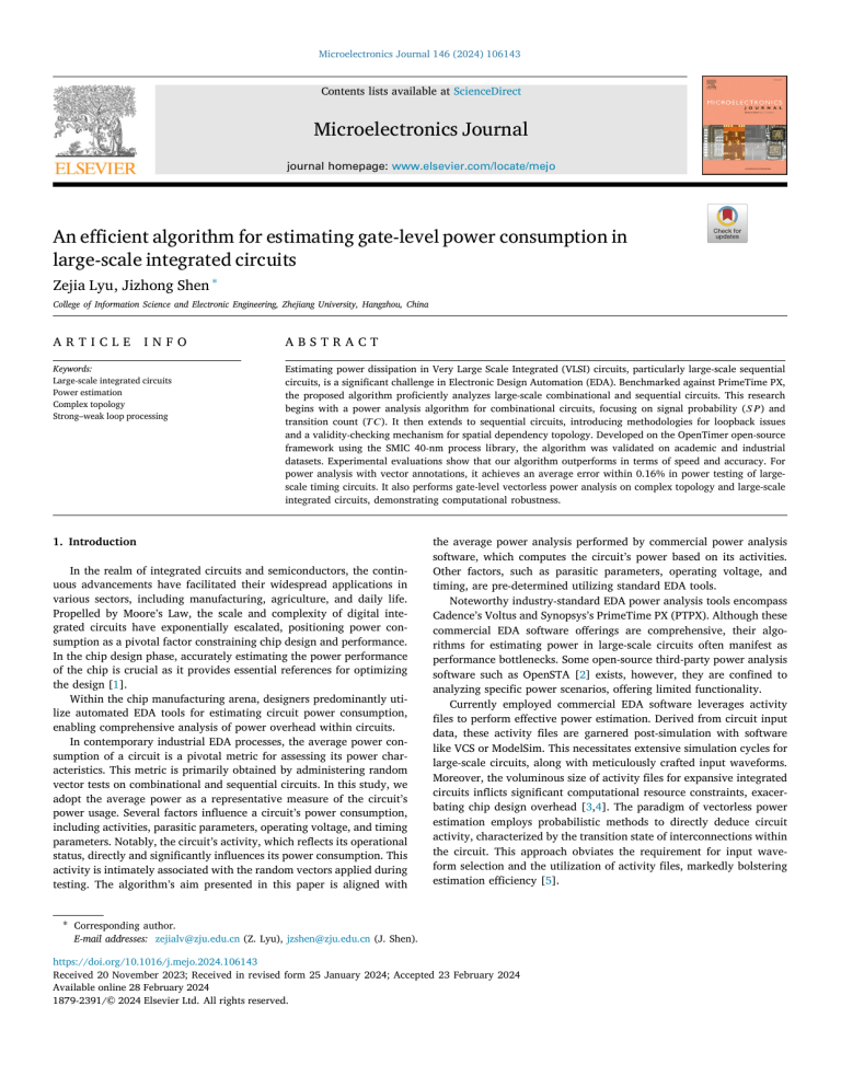 Gate-Level Power Estimation Algorithm for VLSI Circuits