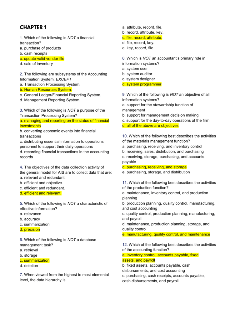 Accounting Information Systems Exam Questions