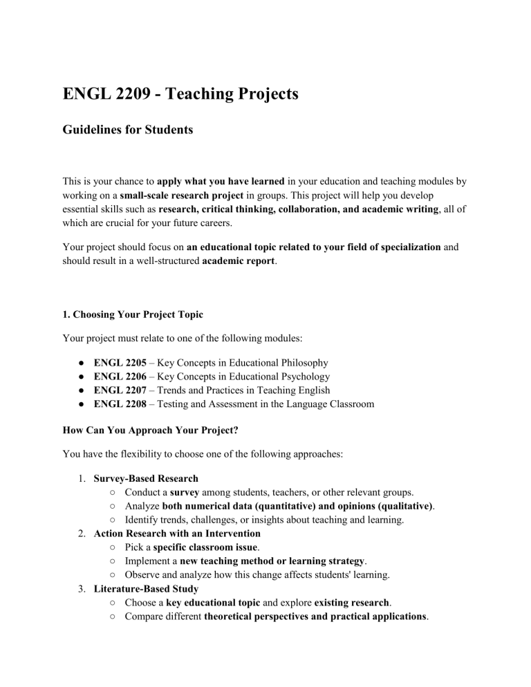 ENGL 2209 Teaching Project Guidelines for Students