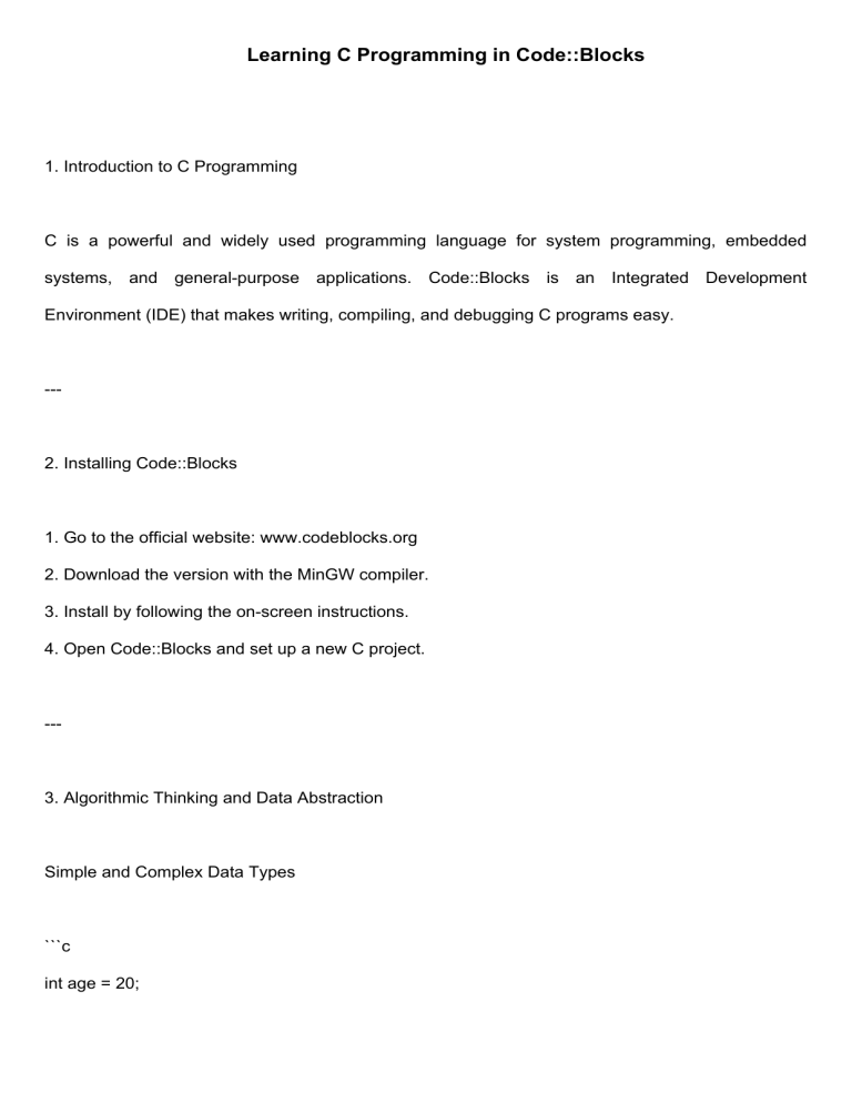 C Programiranje Vodič sa Code::Blocks C Programiranje Vodič sa Code::Blocks