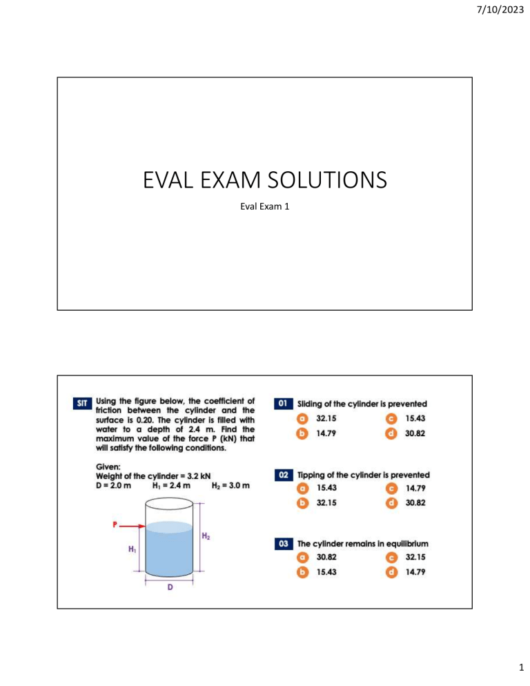 Eval Exam 1 Solutions: Mechanics of Materials & Structural Analysis