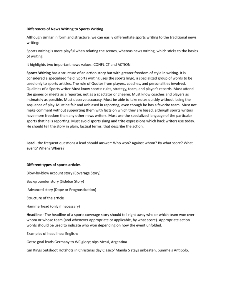 Sports Writing Guide: Headlines, Leads, and More