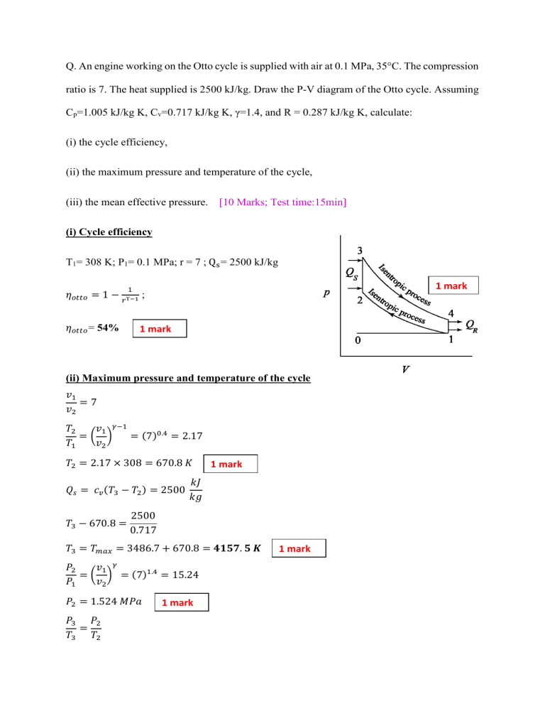 Otto Cycle Engine Exam Question with Solution