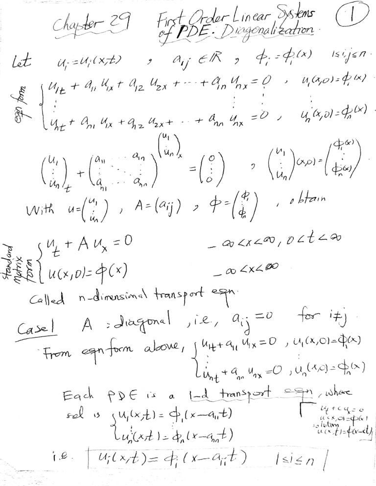 First Order Linear PDEs: Diagonalization
