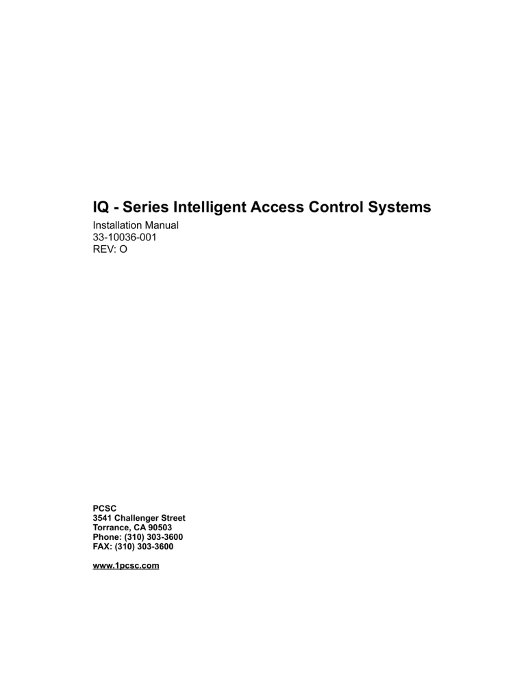 IQ-Series Access Control System Installation Manual
