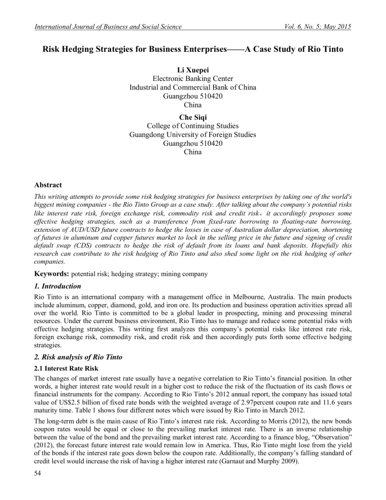 Risk Hedging Strategies: Rio Tinto Case Study