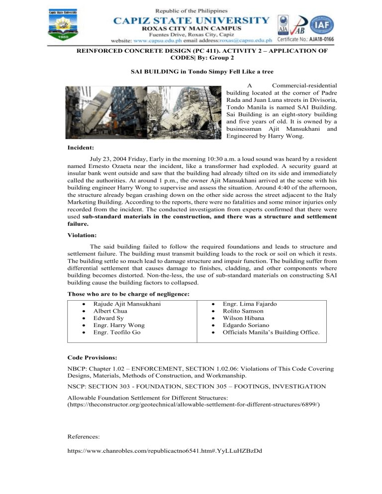 SAI Building Collapse: Case Study & Code Violations