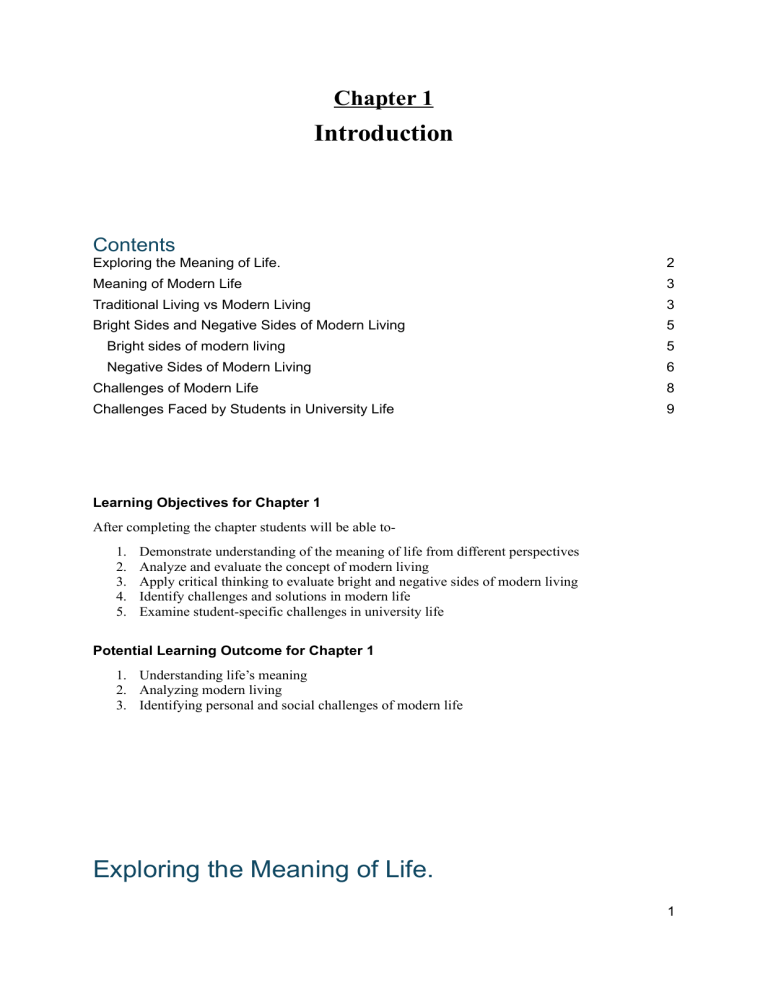 Chapter 1: Introduction to Meaning of Life & Modern Living