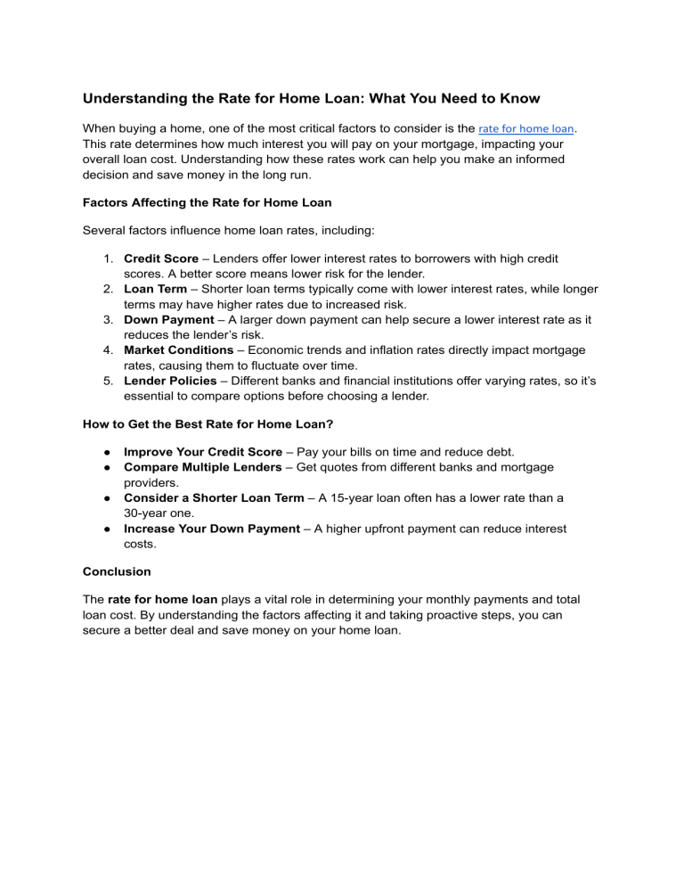 Understanding Home Loan Rates: Factors & How to Get the Best Deal