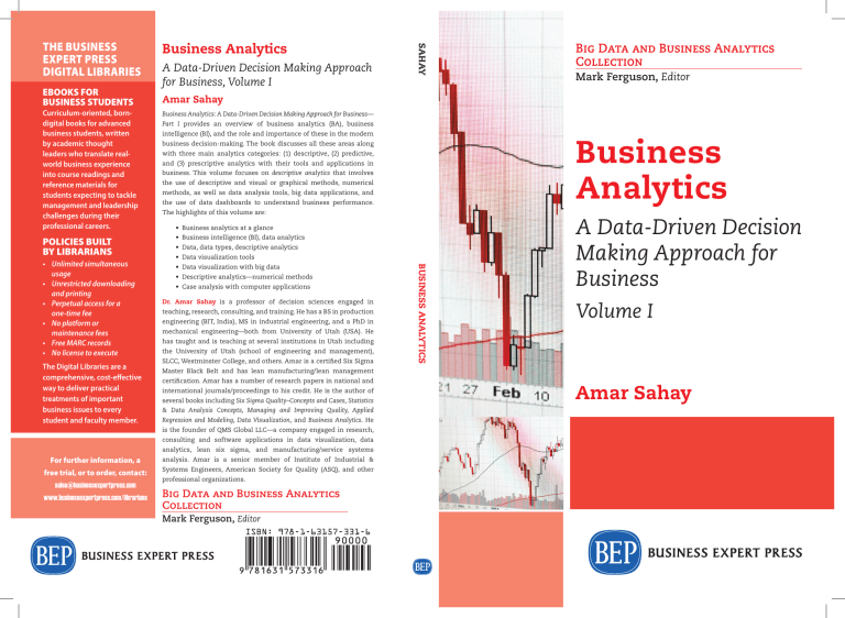 Business Analytics: Data-Driven Decision Making, Volume I