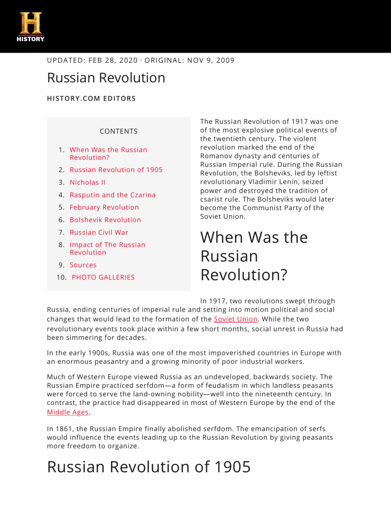 Russian Revolution: Causes, Events & Impact