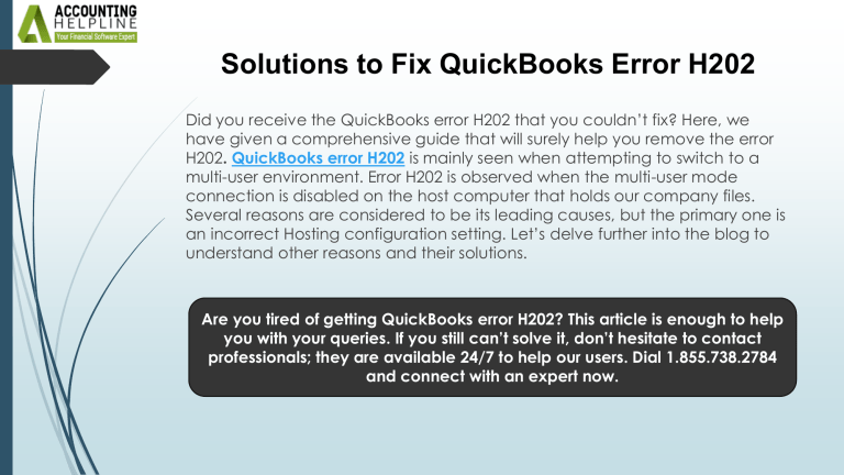 Fix QuickBooks Error H202: Troubleshooting Guide