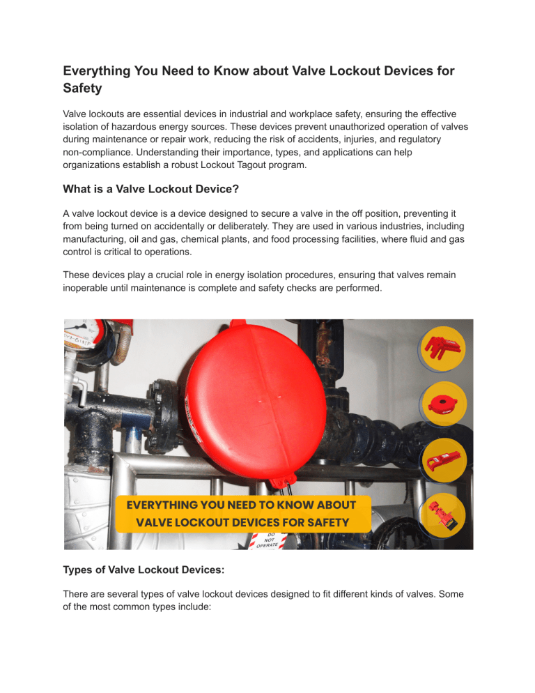 Valve Lockout Devices: Safety Guide & Implementation