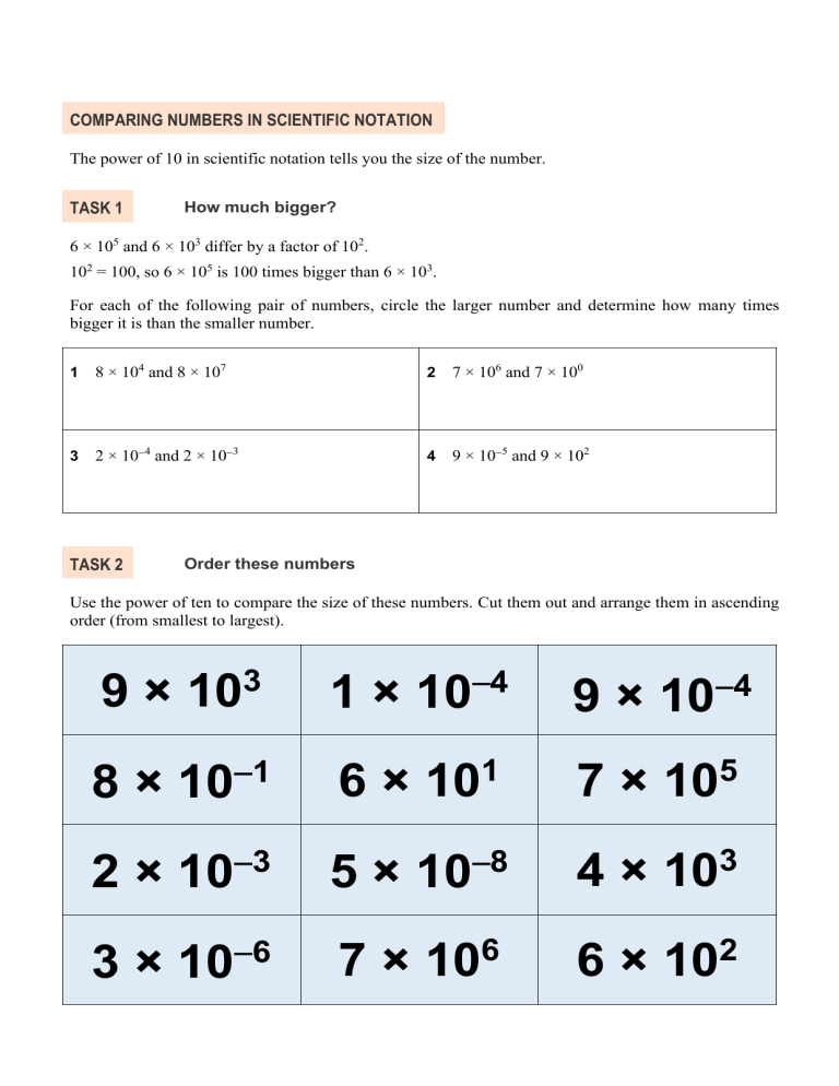 Scientific Notation: Comparing & Ordering Numbers