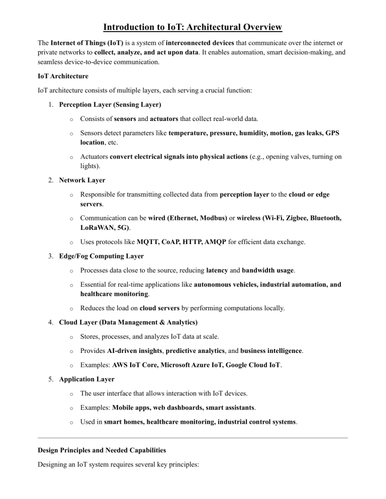 IoT Architecture Overview: Principles, Applications, and Security