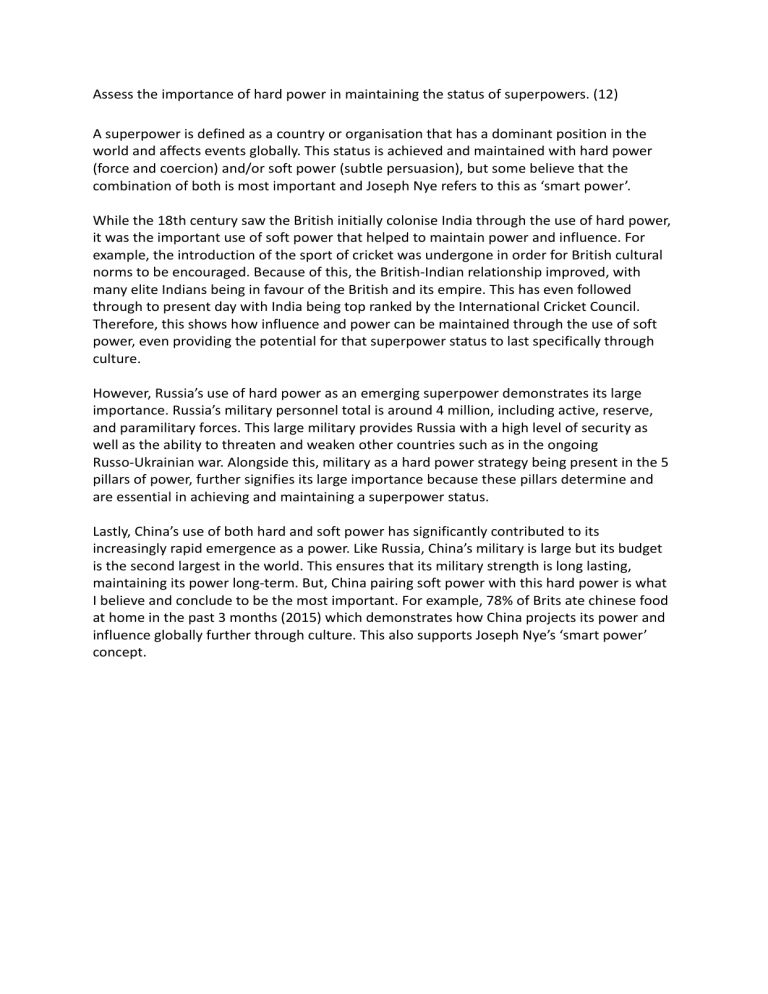 Hard Power & Superpower Status: An Assessment