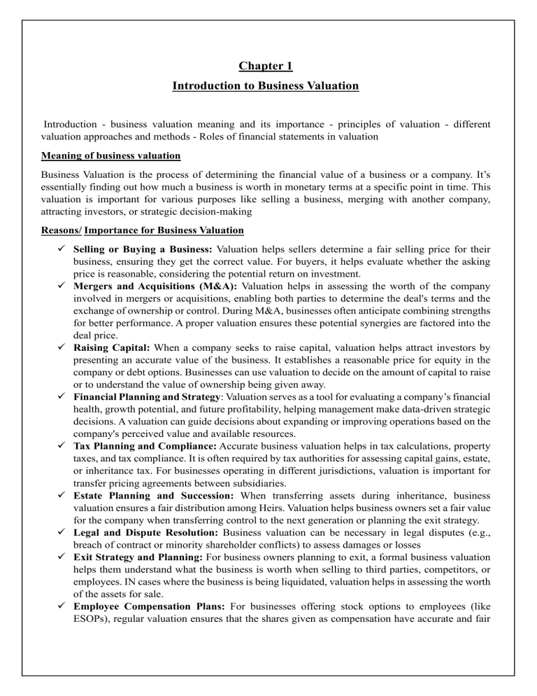 Business Valuation: Introduction, Principles & Methods