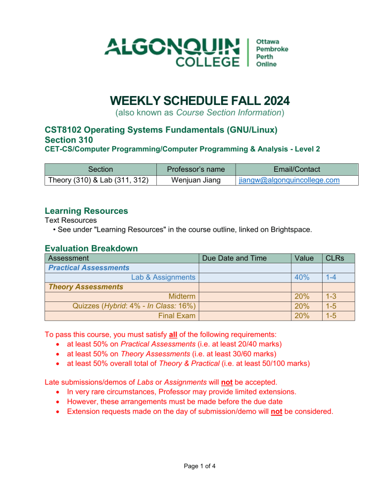 CST8102 Operating Systems Fundamentals Course Info