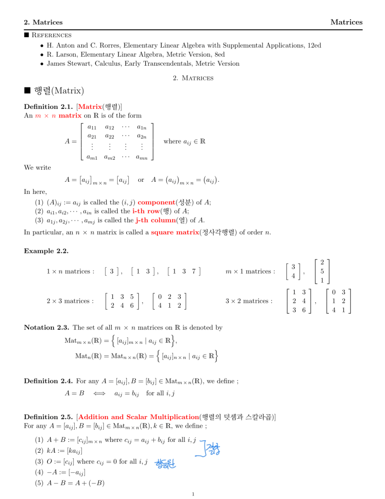 Matrices: Definitions, Operations, and Theorems