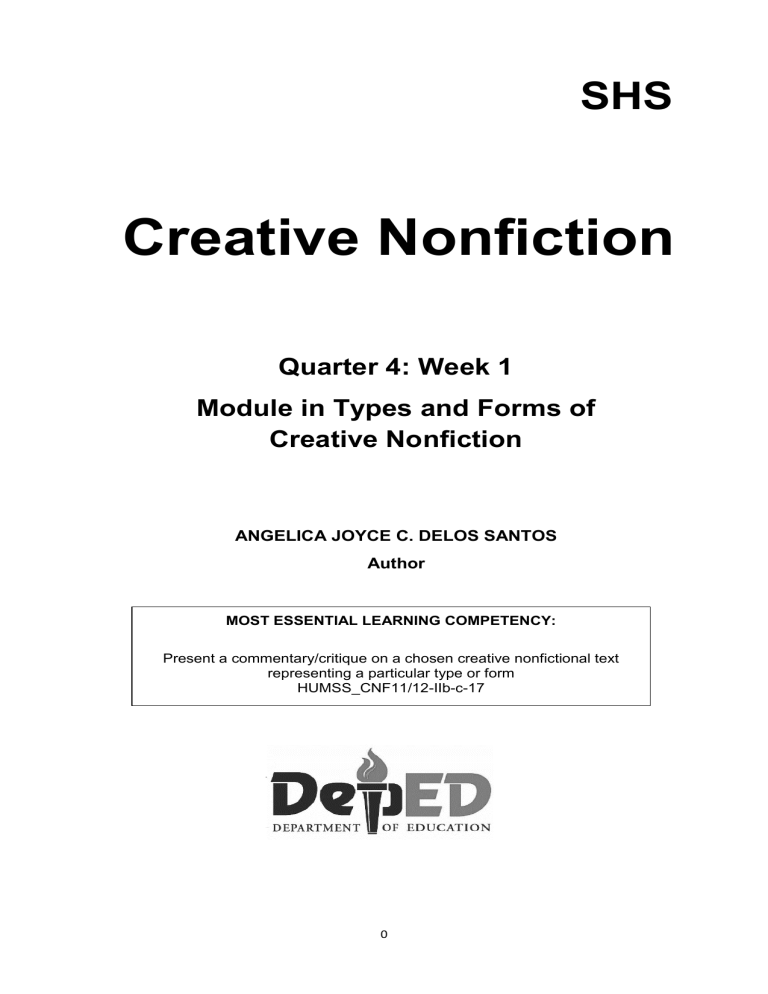 Creative Nonfiction: Types & Forms Module