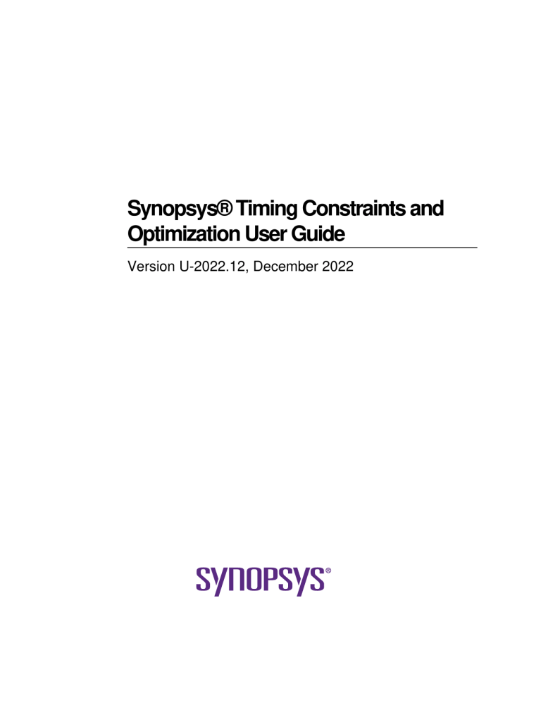 Synopsys Timing Constraints & Optimization User Guide