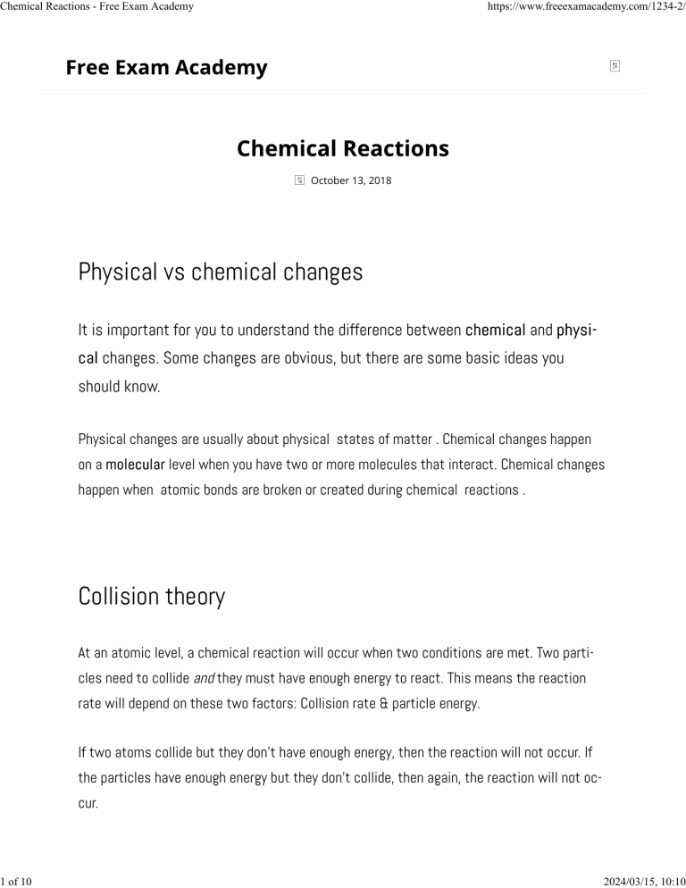Chemical Reactions Study Guide: Rates, Equilibrium, Redox