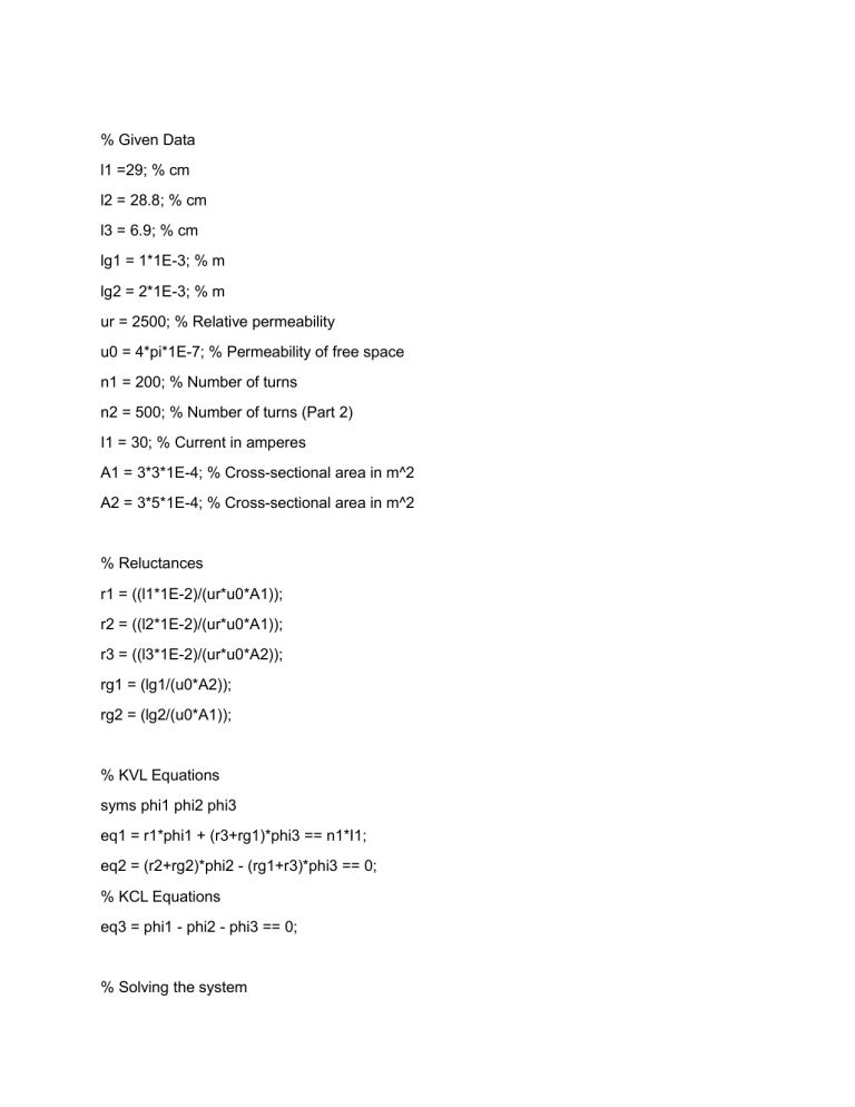 Magnetic Circuit Analysis Code Snippet Magnetic Circuit Analysis Code Snippet