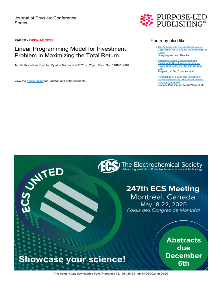 Linear Programming for Investment Return Maximization