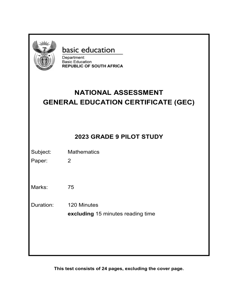 Grade 9 Mathematics Exam Paper 2023