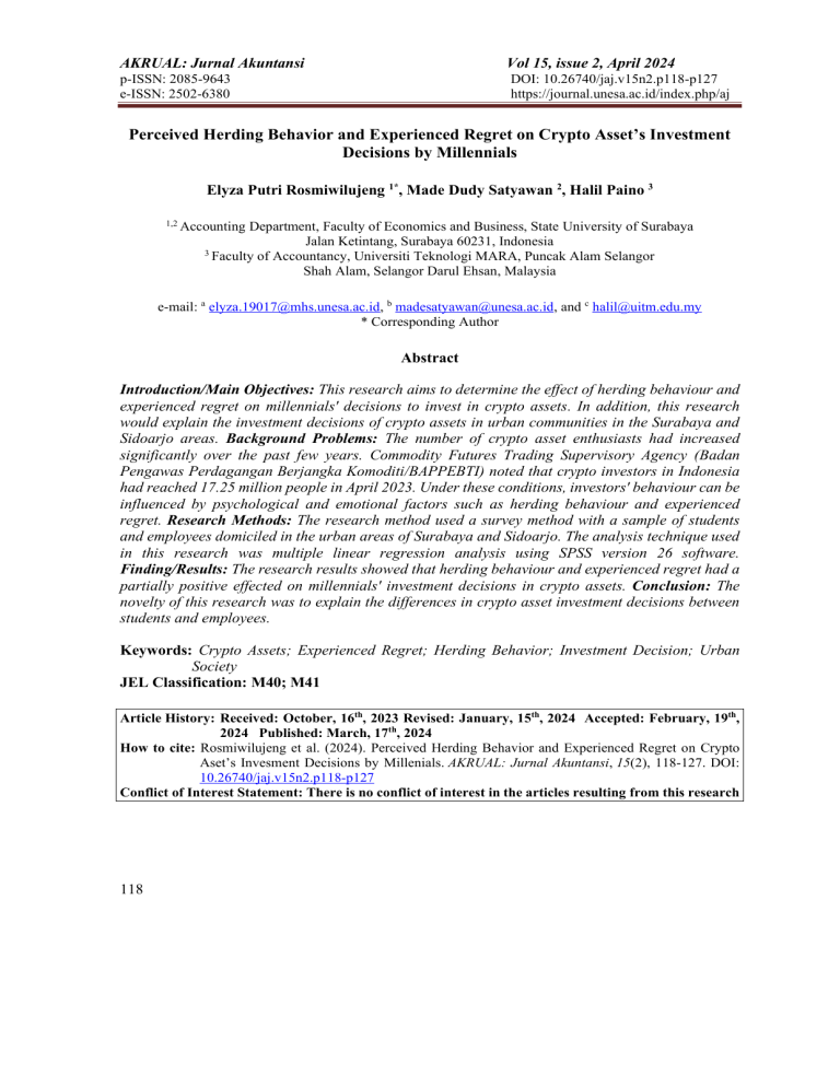 Herding & Regret in Crypto Investment Decisions