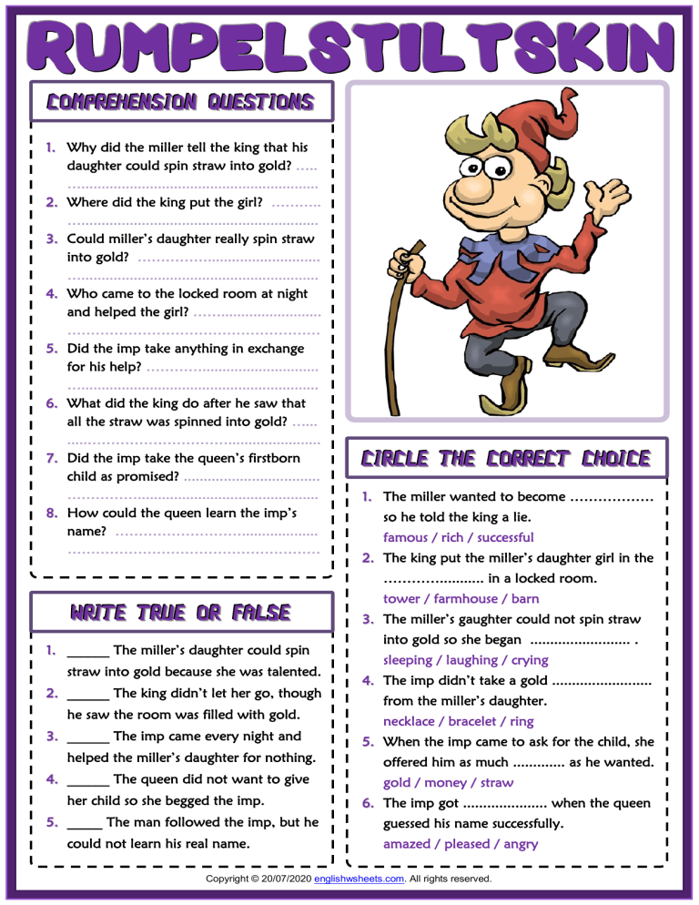 Rumpelstiltskin Worksheet: Comprehension & Activities