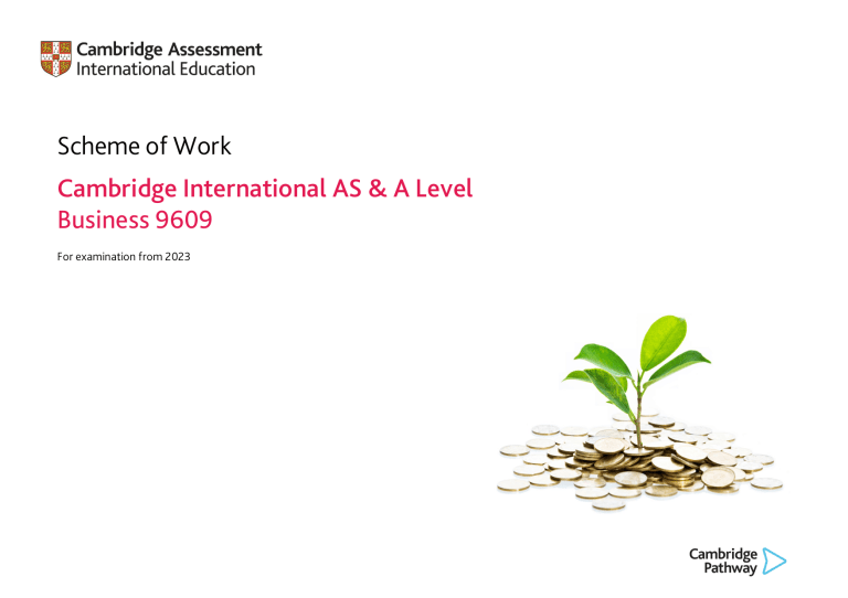Cambridge AS & A Level Business 9609 Scheme of Work