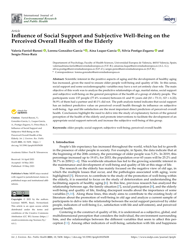 Social Support & Well-being in Elderly Health Perception